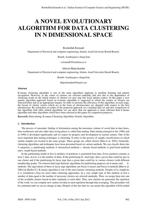 Pdf A Novel Evolutionary Algorithm For Data Clustering In N