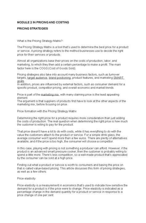 Module 1 Pricing And Costing Entre 4 Pricing And Costing Module 1 Cost Vs Price Whats The