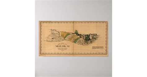 Molokai 1897 Vintage Hawaii Map Poster Zazzle