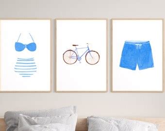 Vintage Bathing Suit Blue Watercolor Art Print Etsy