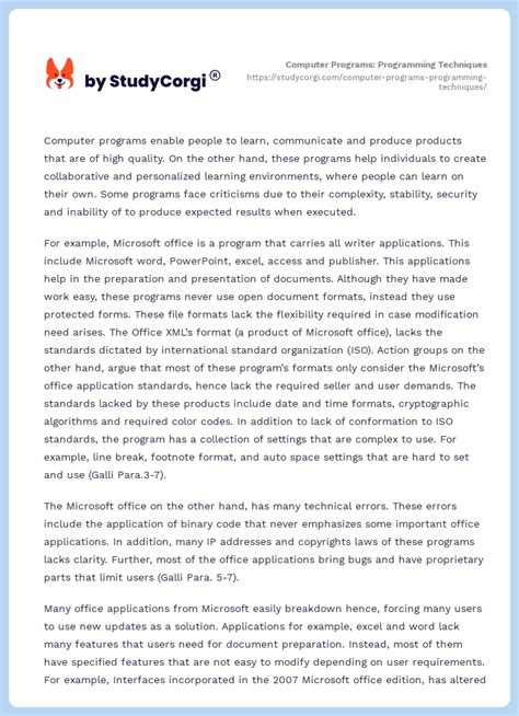 Computer Programs Programming Techniques Free Essay Example