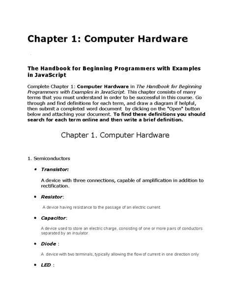Chapter 1 Computer Hardware Assignment Chapter 1 Computer Hardware The Handbook For