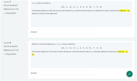 Solved Question A Array Is Stored As Not Yet Answered Chegg