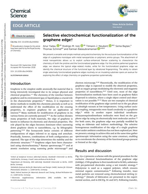 Pdf Selective Electrochemical Functionalization Of The Graphene Edge