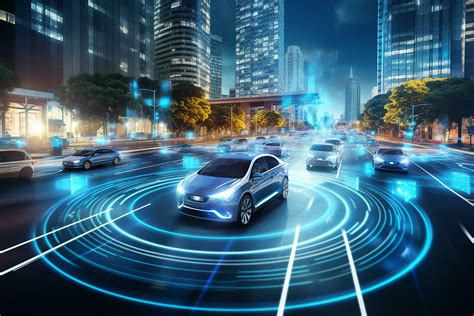 Ai Generated Aerial Top Down Drone View Autonomous Self Driving Car Moving Through City Highway