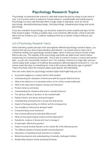 Research Topics For Psychology Psychology Research Topics For