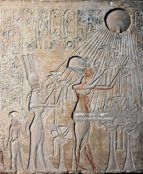 Stele Depicting Akhenaten With Nefertiti And Their Daughters Bearing