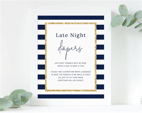 Printable Late Night Diapers Sign Template Navy Stripes With Gold Bab