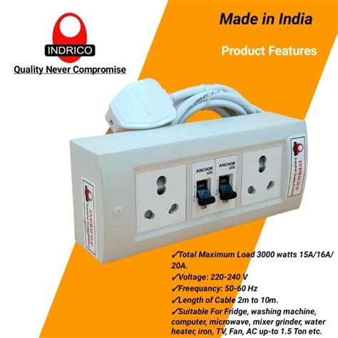 Indrico Electric Extension Board With 15a 16a 20a Sockets And 16a 20a 25a Mcb Heavy Duty 2 5mm