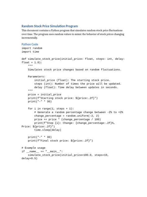 Random Stock Simulation Pdf