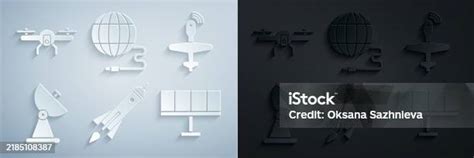 불 Uav 드론 레이더 태양 에너지 패널 소셜 네트워크 및 비행 아이콘으로 로켓 우주선을 설정하십시오 벡터 3차원 형태에 대한 스톡 벡터 아트 및 기타 이미지 Istock