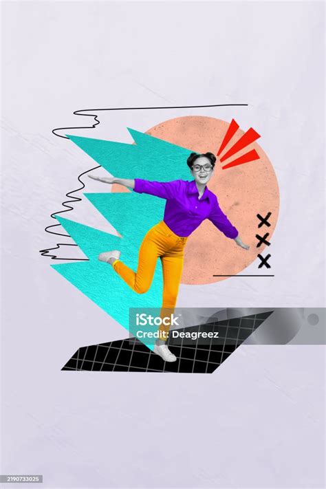 재미 고립 된 화려한 배경을 가지고있는 평온한 쾌활한 아가씨 춤의 크리 에이 티브 잡지 콜라주 이미지 20 24세에 대한 스톡 사진 및 기타 이미지 Istock