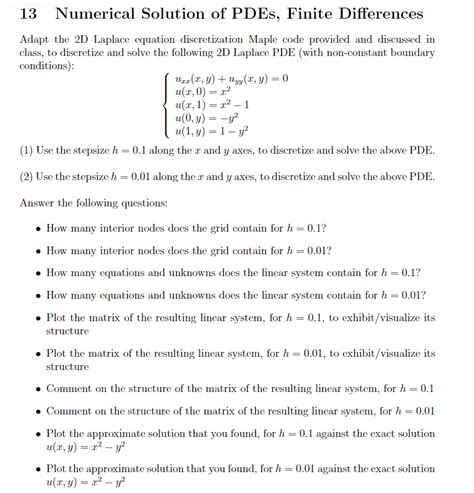 Solved 13 Numerical Solution Of Pdes Finite Differences