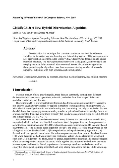 Pdf Classifychi2 A New Hybrid Discretization Algorithm