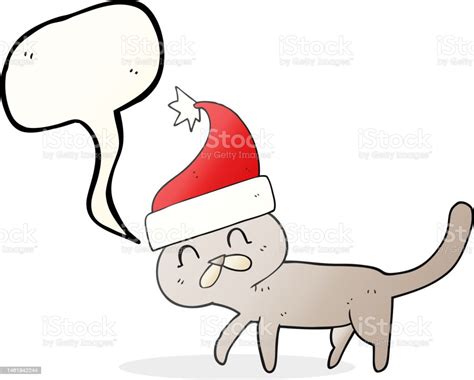 크리스마스 모자를 쓰고 자유형 그린 연설 거품 만화 고양이 귀여운에 대한 스톡 벡터 아트 및 기타 이미지 귀여운 기이함 낙서 드로잉 Istock
