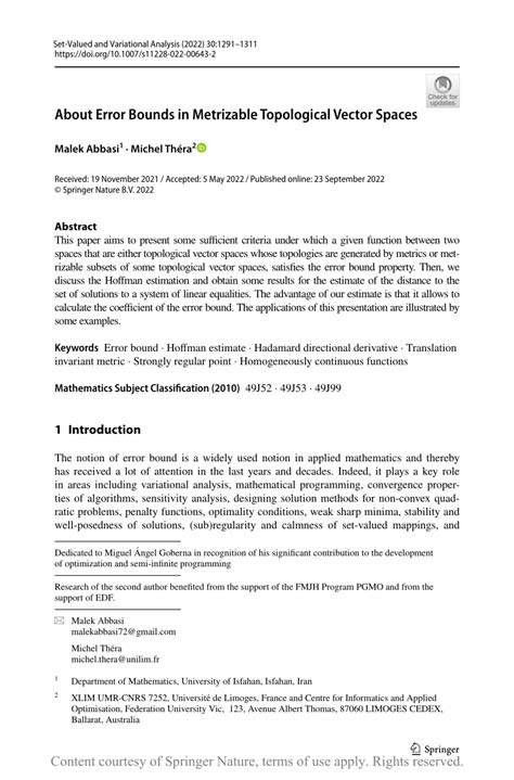 About Error Bounds In Metrizable Topological Vector Spaces Request Pdf