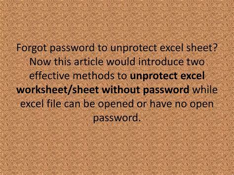 Unprotect Excel Worksheet When Forgetting Password Pptx Computing