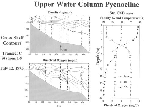 6 Cross Shelf Contours Of Density Salinity And Dissolved Oxygen For