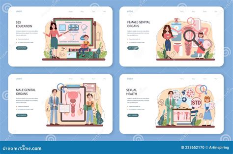 Sexual Education Web Banner Or Landing Page Set Sexual Health Lesson Stock Vector