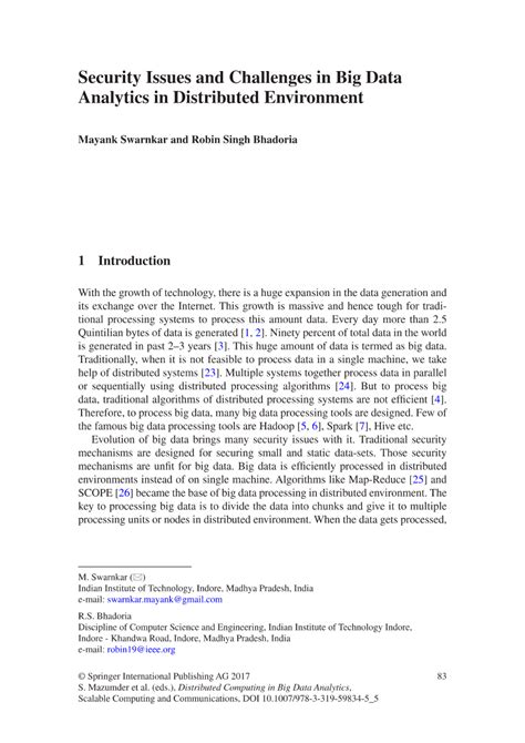 Pdf Security Issues And Challenges In Big Data Analytics In Distributed Environment