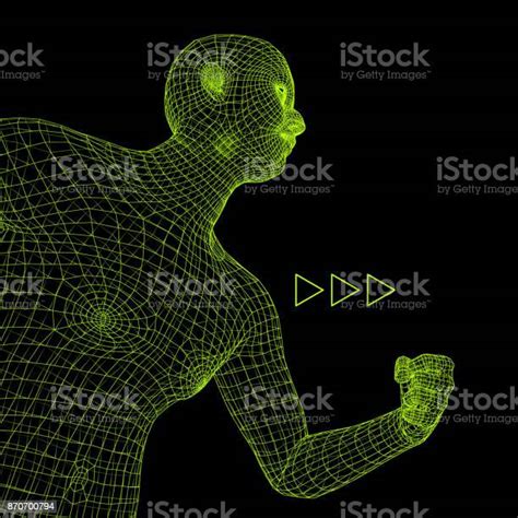 실행 남자 다각형 디자인입니다 남자 기하학적 디자인의 3d 모델입니다 사업 과학 및 기술 벡터 일러스트 레이 션입니다 3d 다각형 덮 음 피부입니다 인간의 다각형 몸입니다