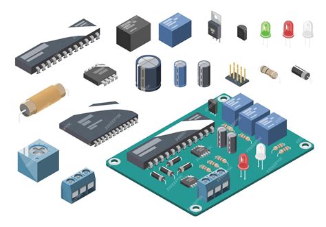Conceito De Conjunto De Símbolos Isométricos De Design De Circuito De Componentes Eletrônicos E