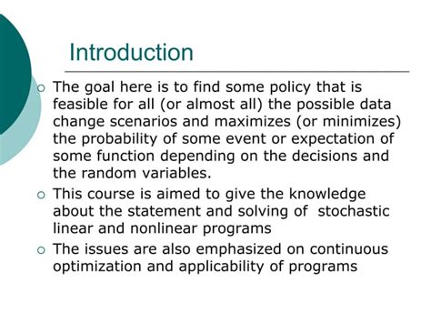 Statement Of Stochastic Programming Problems Ppt