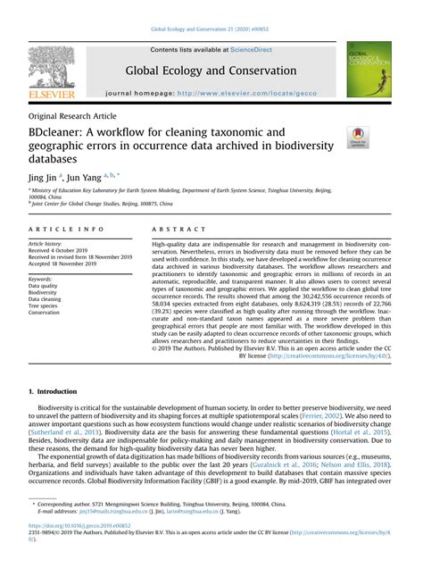 Pdf Bdcleaner A Workflow For Cleaning Taxonomic And Geographic Errors In Occurrence Data