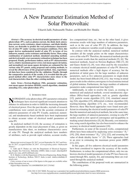 Pdf A New Parameter Estimation Method Of Solar Photovoltaic