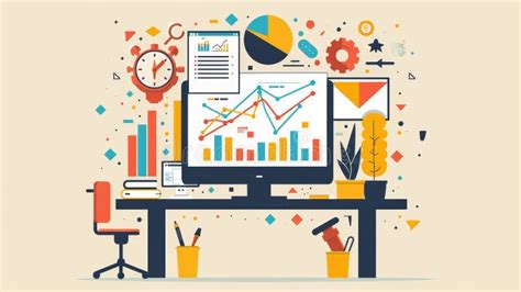 A Computer Monitor Displays Charts And Graphs Representing Data