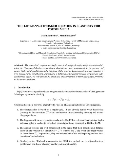 Pdf The Lippmann Schwinger Equation In Elasticity For Porous Media