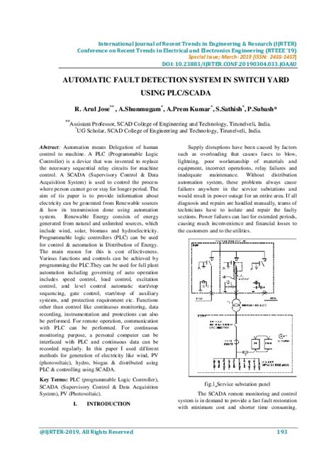 Pdf Automatic Fault Detection System In Switch Yard Using Plcscada