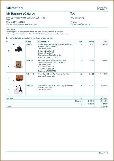 Example Excel Catalogs