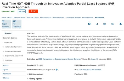 Real Time Ndt Nde Through An Innovative Adaptive Partial Least Squares Svr Inversion Approach