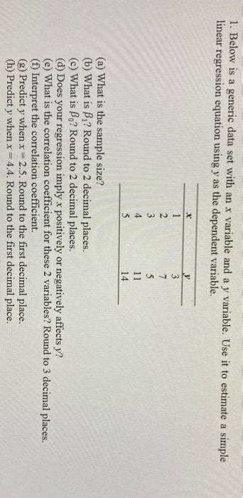 solved 1 below is a generic data set with an x variable and
