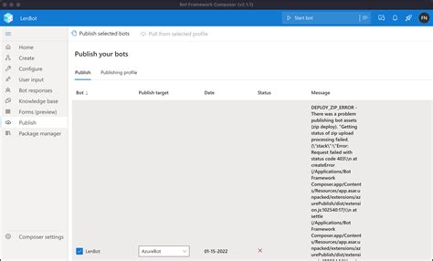 Error While Publishing A Bot From Bot Framework Composer In A Linux Env