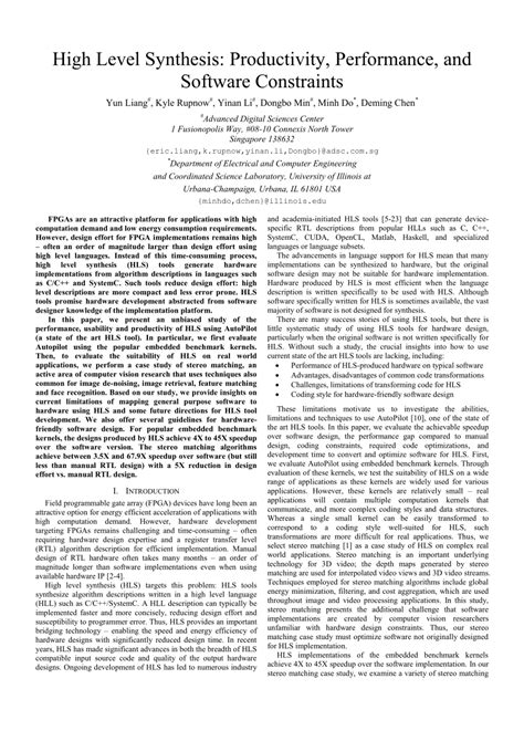 Pdf High Level Synthesis Productivity Performance And Software