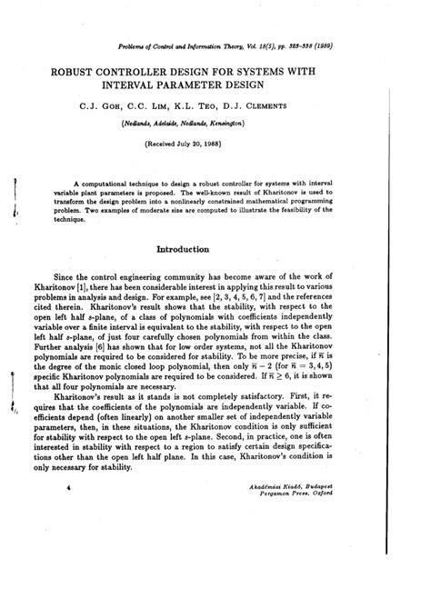 Pdf Robust Controller Design For Systems With Interval Parameter Design