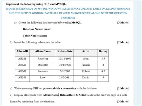 Solved Implement The Following Using Php And Mysql Make