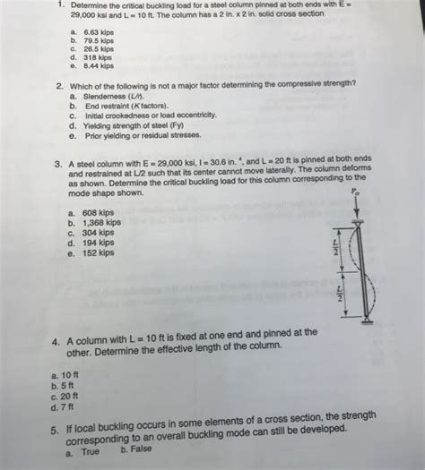 solved 1 determine the critical buckling load for a steel