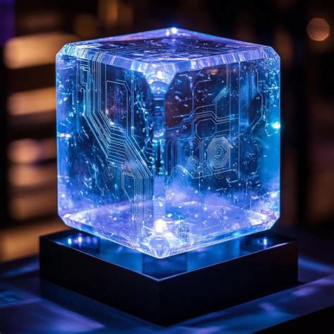 Futuristic Led Decorative Cube With Embedded Circuit Patterns And Glowing Lights For Modern