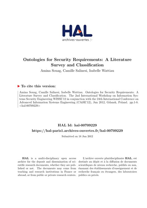 Pdf Ontologies For Security Requirements A Literature Survey And