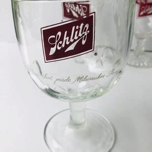 Vintage Schlitz Beer Goblets With Thumbprint Glass Pedestal Beer