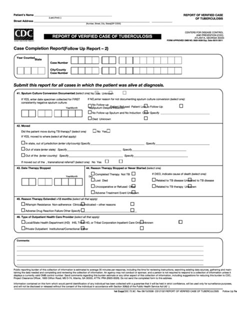 Form Cdc 72 9c Report Of Verified Case Of Tuberculosis Printable Pdf