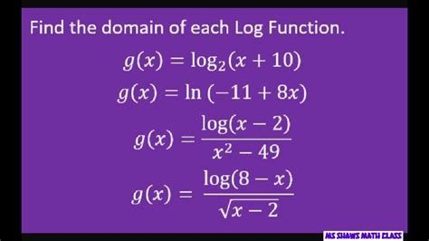 Find The Domain Of Each Logarithmic And Natural Logarithmic Function 4