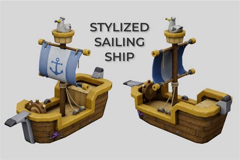 Stylized Sailboat Ship With Seagull 3d Sea Unity Asset Store