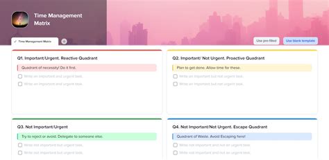 Time Management Matrix Online Template XTiles