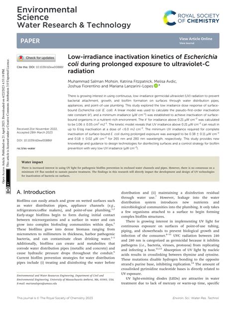 Pdf Low Irradiance Inactivation Kinetics Of Escherichia Coli During