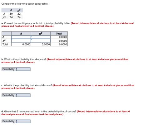 Solved Consider The Following Contingency Table A Ac B 30
