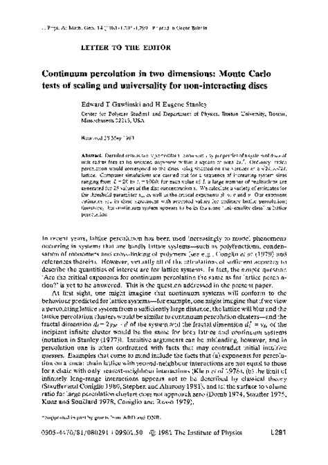 Pdf Continuum Percolation In Two Dimensions Monte Carlo Tests Of